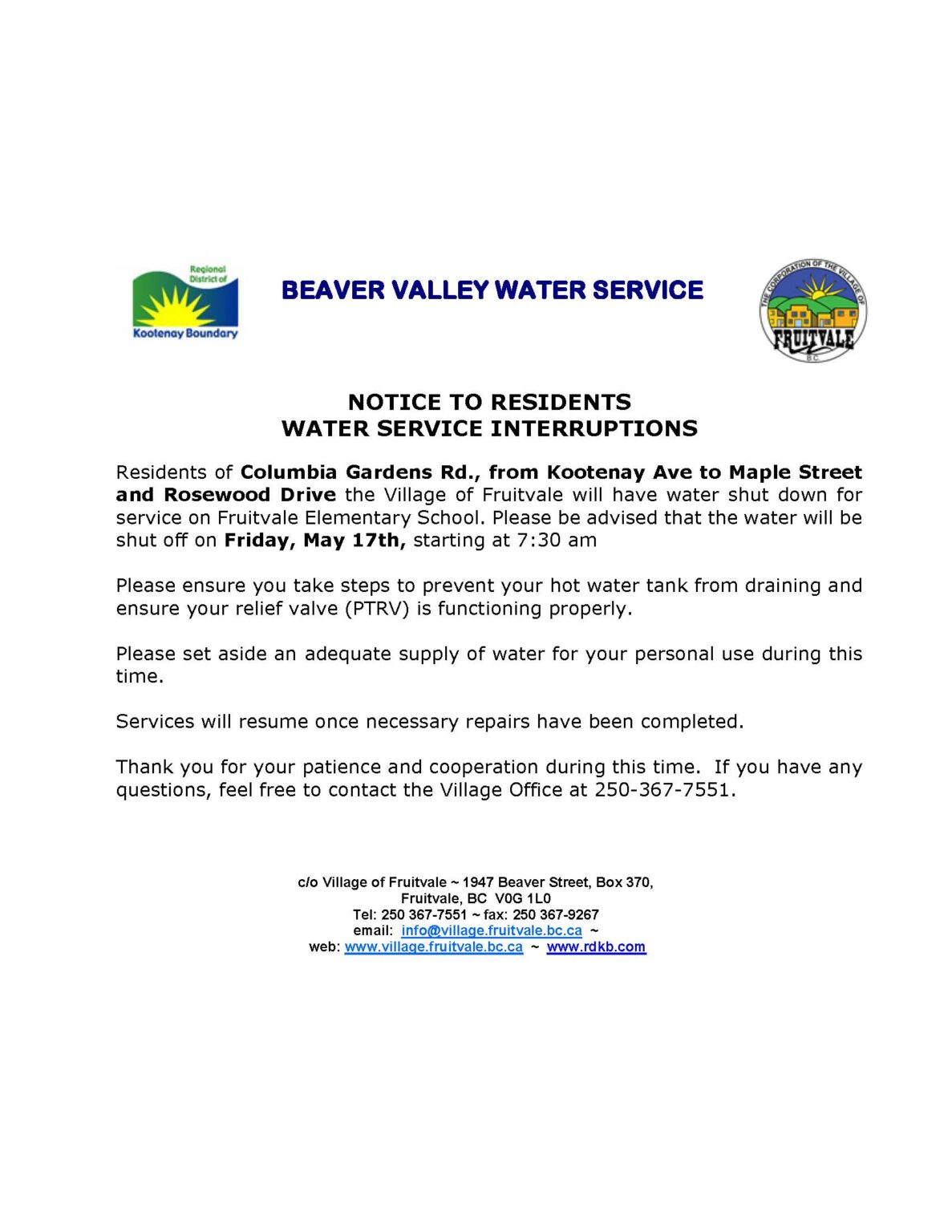 Village Announcements - Village of Fruitvale