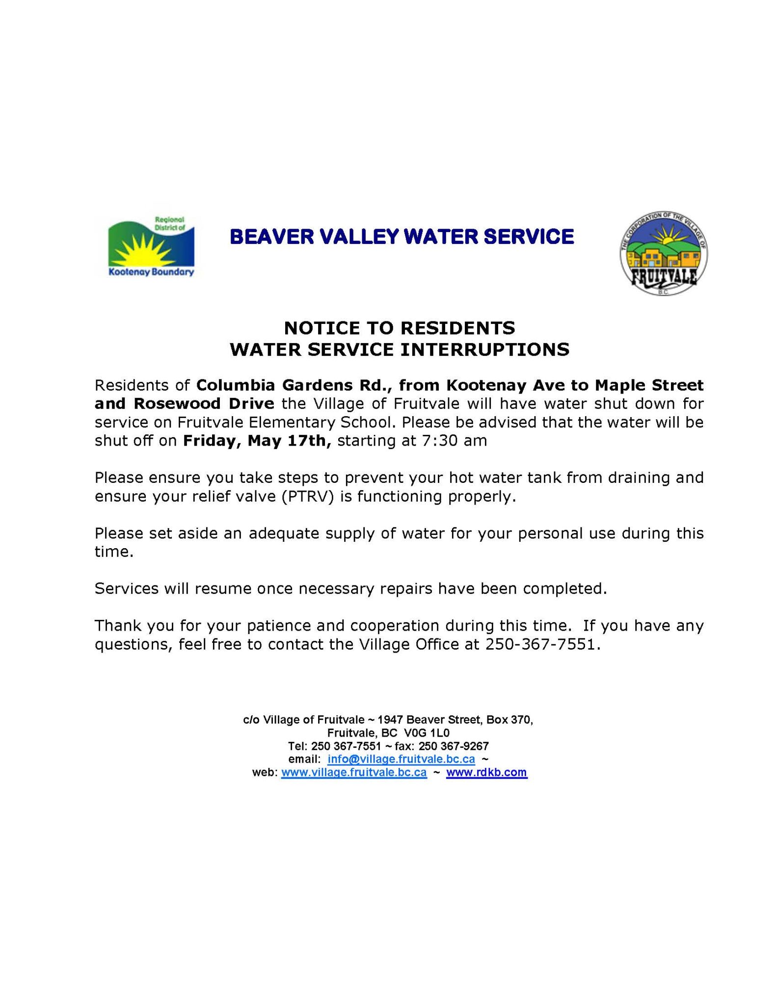 Village Announcements - Village of Fruitvale